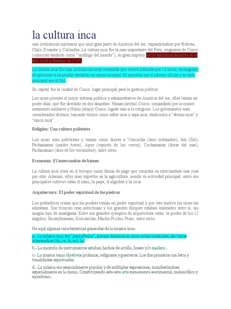 La Cultura Inca | PDF | Imperio Inca | Entretenimiento (general)