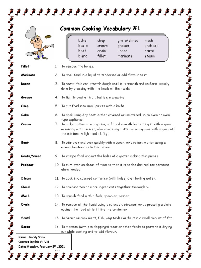 Common Cooking Vocabulary Guide | PDF | Spoon | Butter