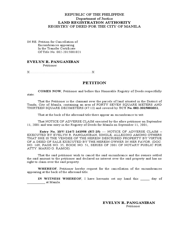 Verified Petition For Adverse Claim 9-9-2020 | PDF | Property Law ...