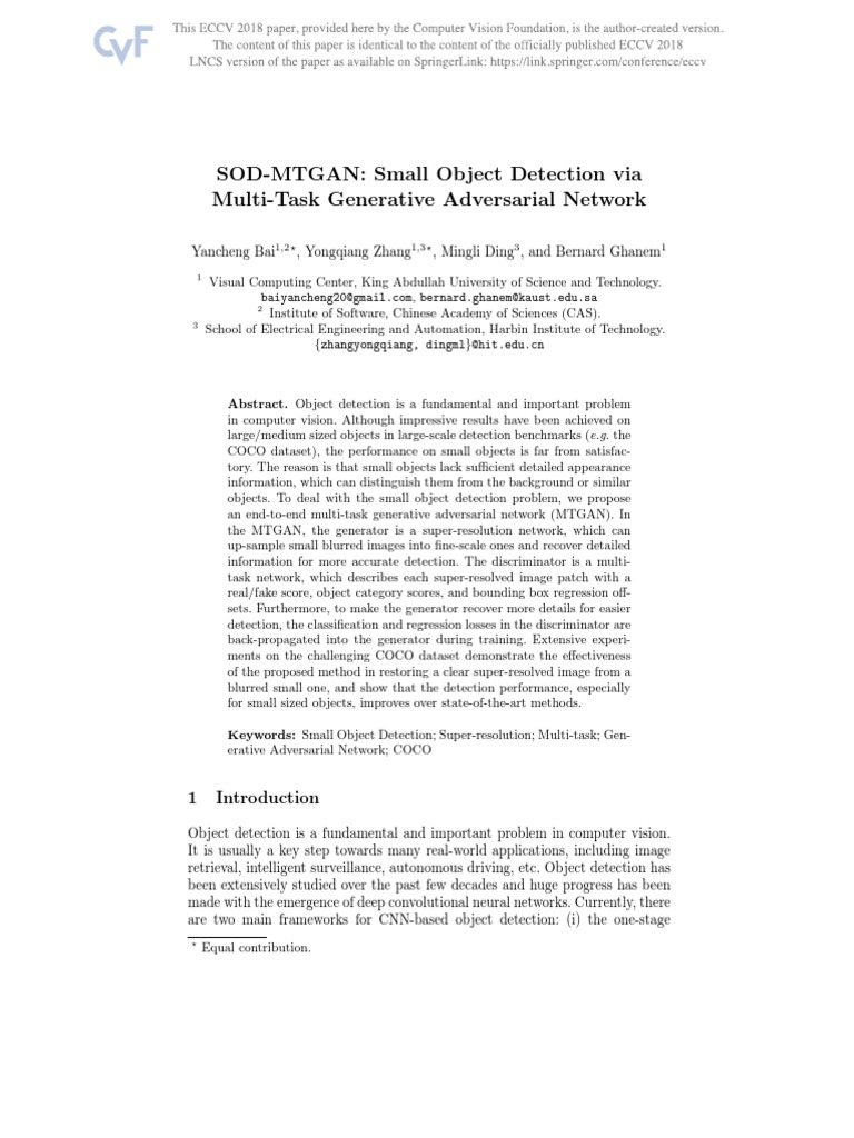 Yongqiang Zhang SOD-MTGAN Small Object ECCV 2018 Paper | PDF | Statistical Classification ...