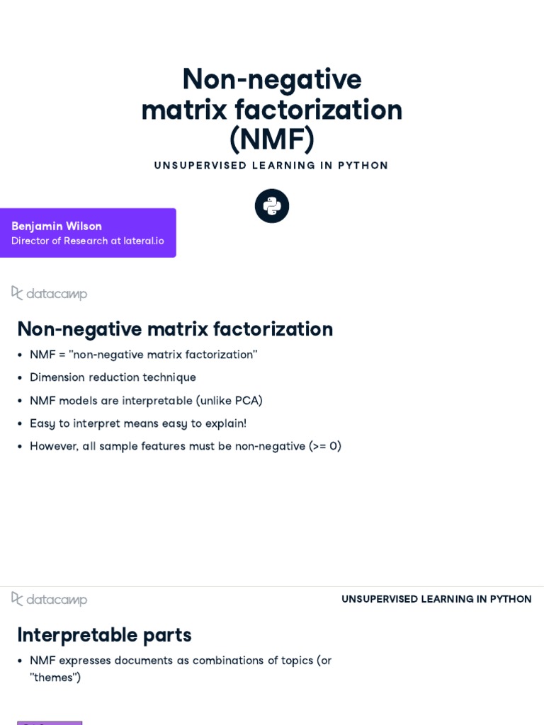 Non-Negative Matrix Factorization (NMF) : Benjamin Wilson | PDF | Matrix (Mathematics) | Applied ...