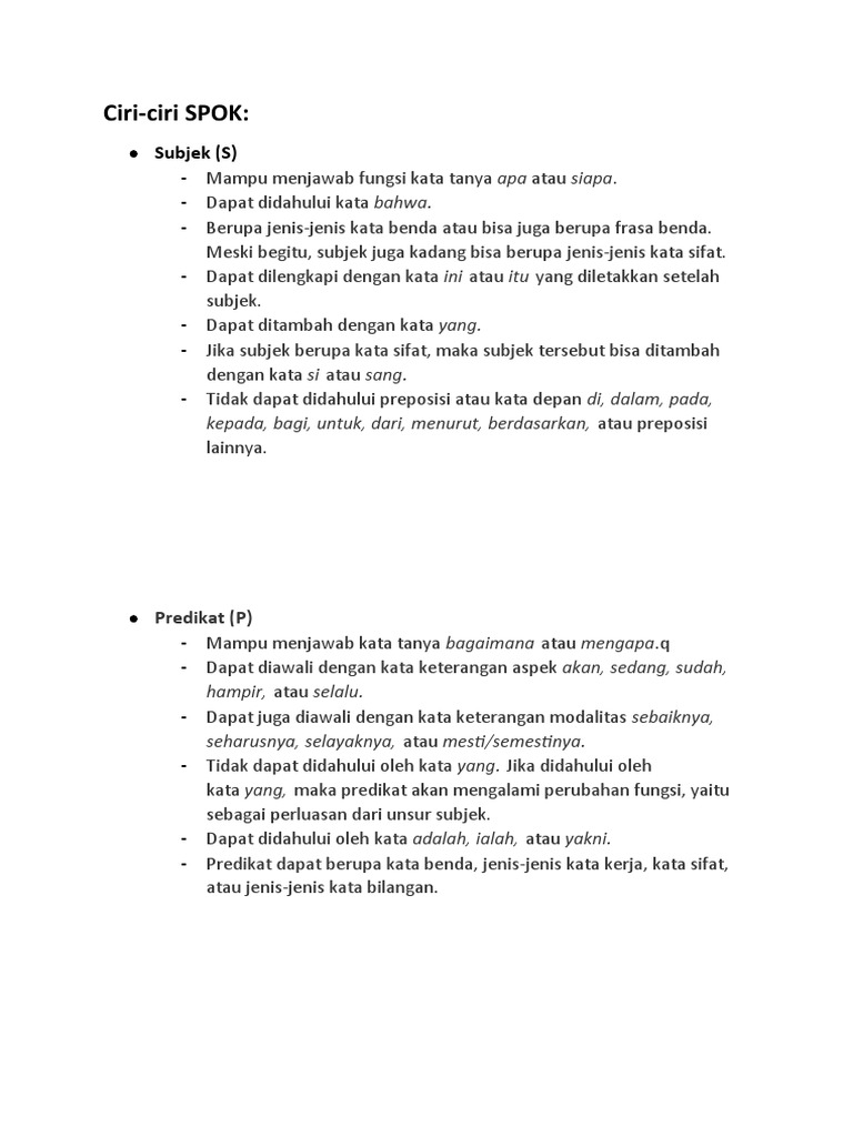 Ciri Ciri SPOK | PDF | Seni & Disiplin Bahasa