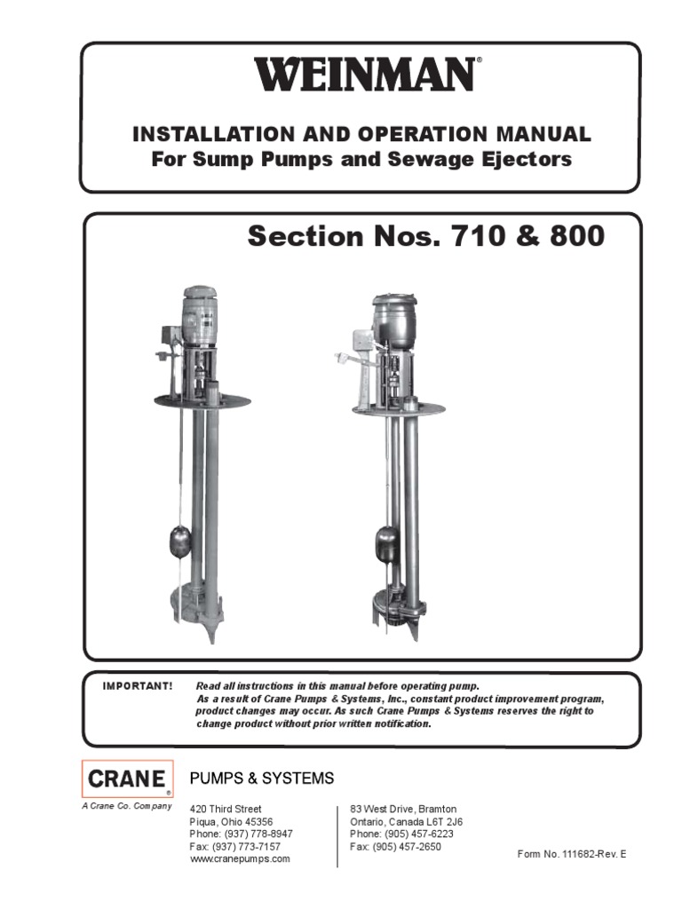 WEINMAN Type MG-Vs Vertical Submerged Sump Pump - O&M | PDF | Bearing ...