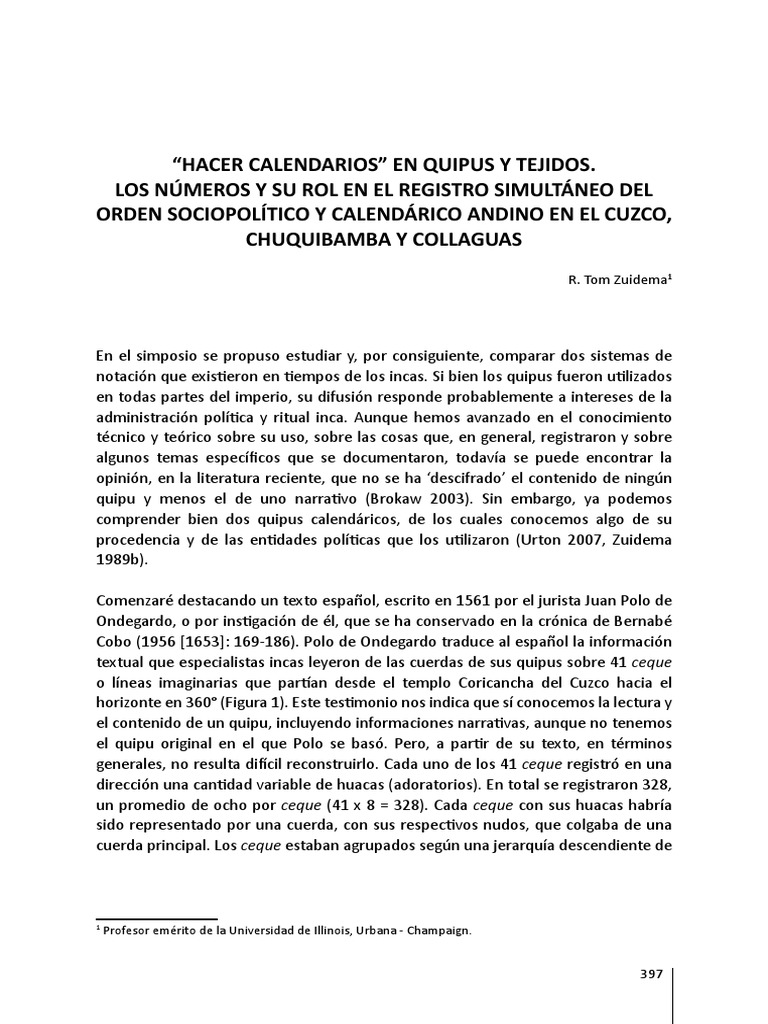 Quipu y Tocapu (Zuidema) | PDF | Calendario | Imperio Inca