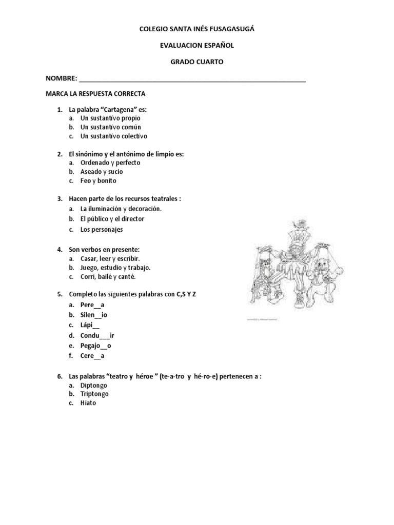 Evaluación de Español 4° Grado | PDF | Lingüística