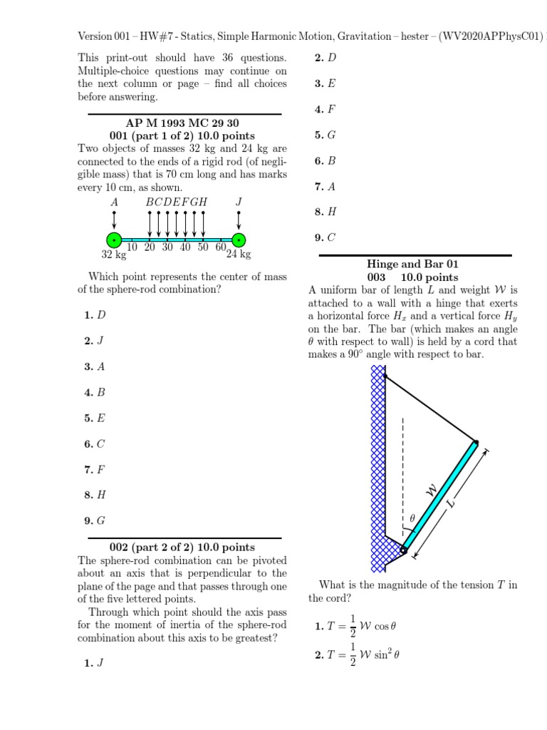 HW#7 - Statics, Simple Harmonic Motion, Gravitation-Preview | PDF ...