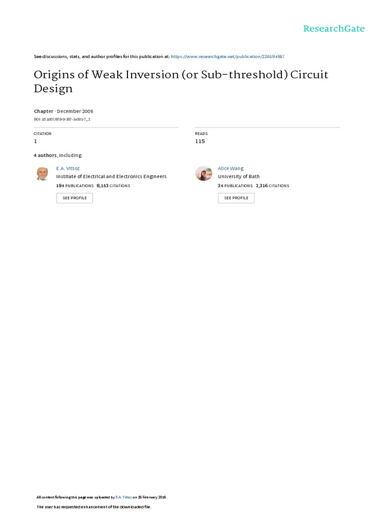 Origins of Weak Inversion or Sub-Threshold Circuit | PDF | Field Effect Transistor | Mosfet