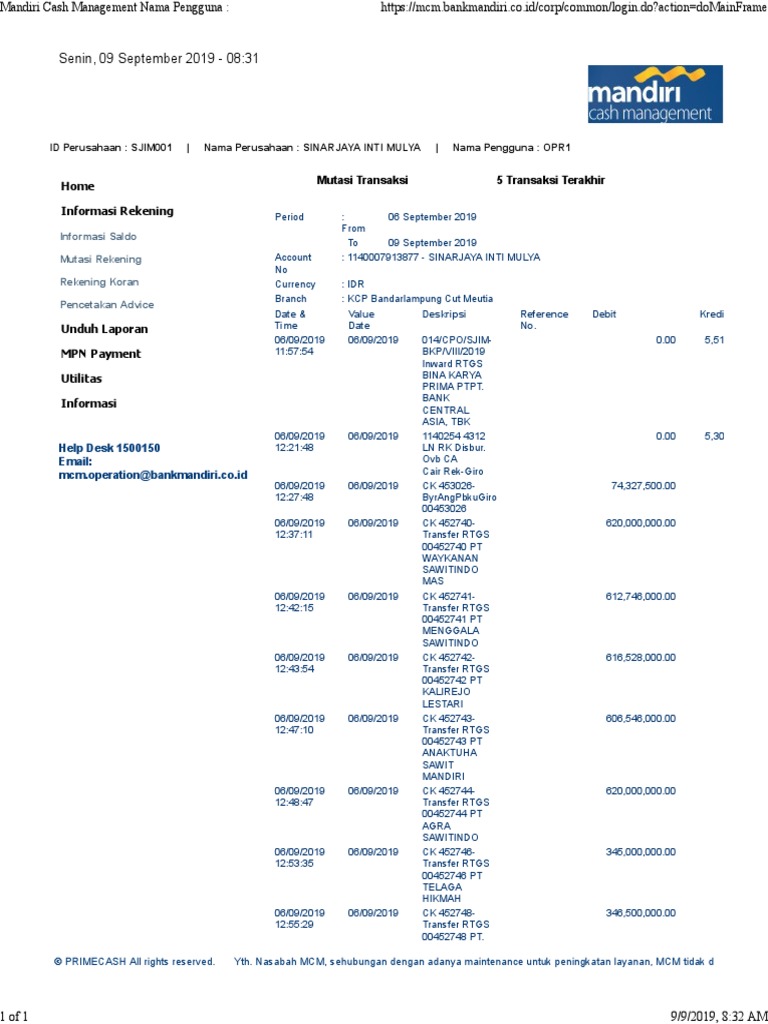 Senin, 09 September 2019 - 08:31: Home Informasi Rekening Mutasi ...