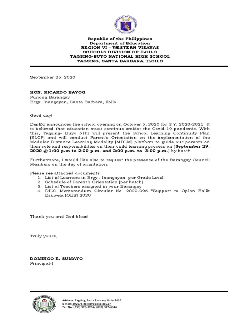 Address: Tagsing, Santa Barbara, Iloilo 5002 E-Mail: 302576.iloilo ...