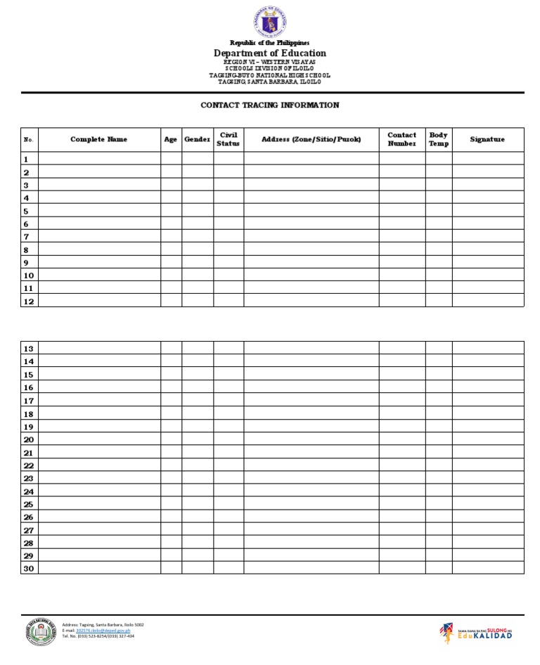 Contact Tracing Form | PDF