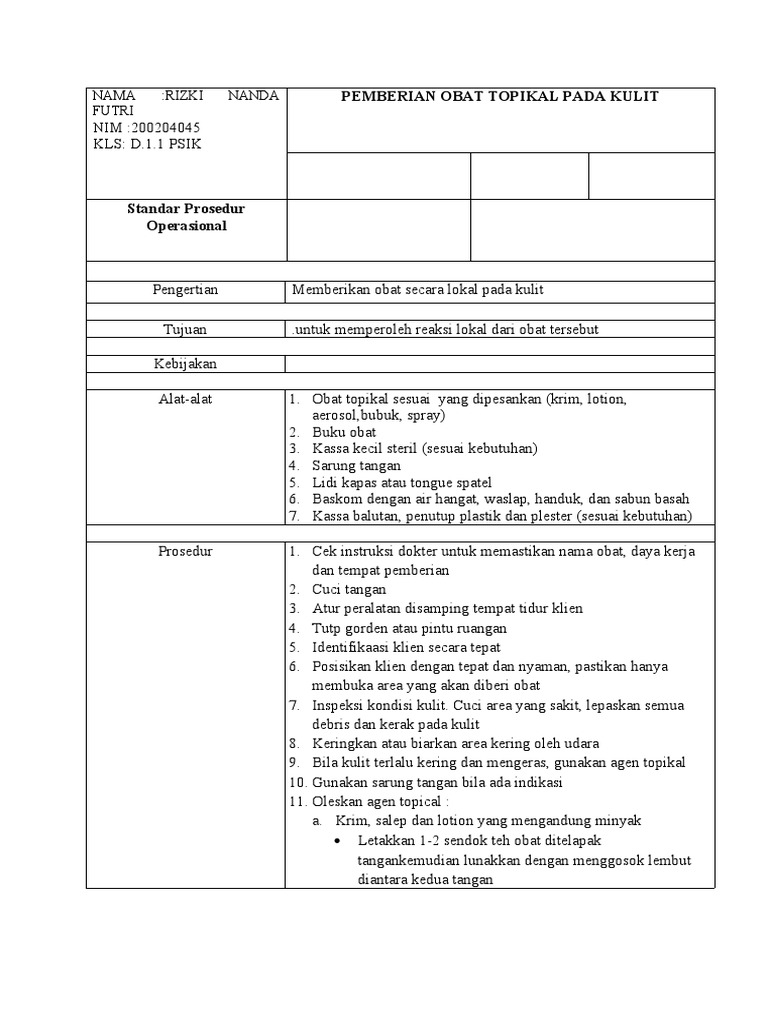 PEMBERIAN OBAT TOPIKAL PADA KULIT | PDF