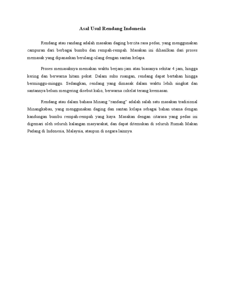 Asal Usul Rendang Indonesia | PDF