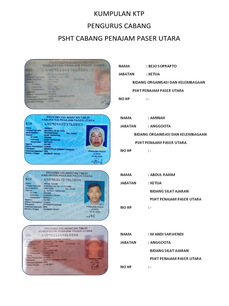 Kumpulan KTP Pengurus PSHT Penajam | PDF
