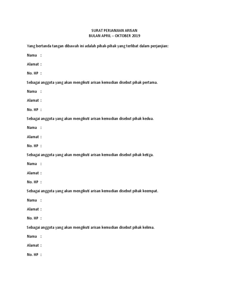 Surat Perjanjian Arisan | PDF