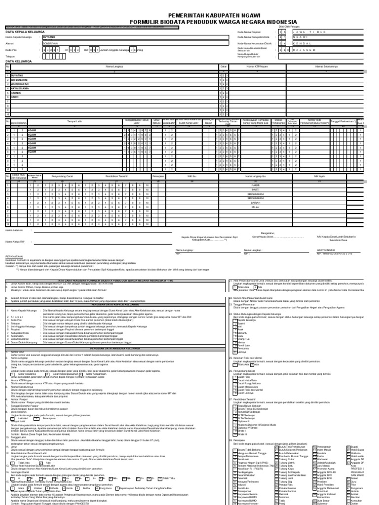 Formulir F-1.01 Biodata Penduduk | PDF