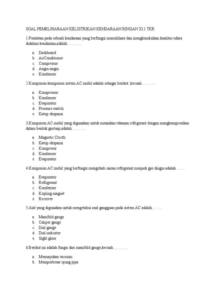 Soal Pemeliharaan Kelistrikan Kendaraan Ringan X11 TK1 | PDF