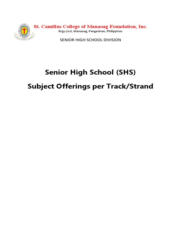 Senior High School (SHS) Subject Offerings Per Track/Strand: St ...