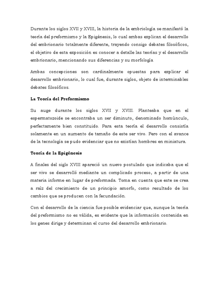 Teorías del desarrollo embrionario: una comparación entre preformismo y ...