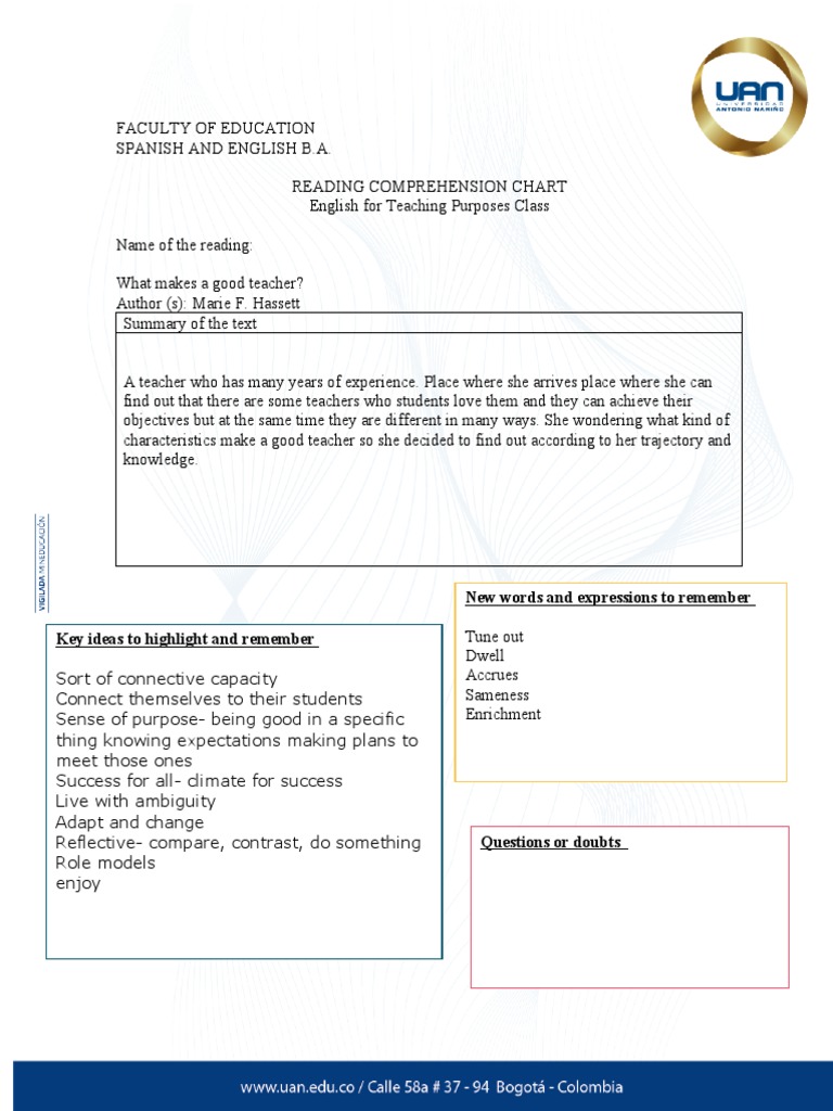 Reading Analysis Chart | PDF
