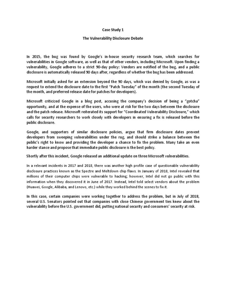Case Study 1 - The Vulnerability Disclosure Debate | Download Free PDF | Vulnerability ...