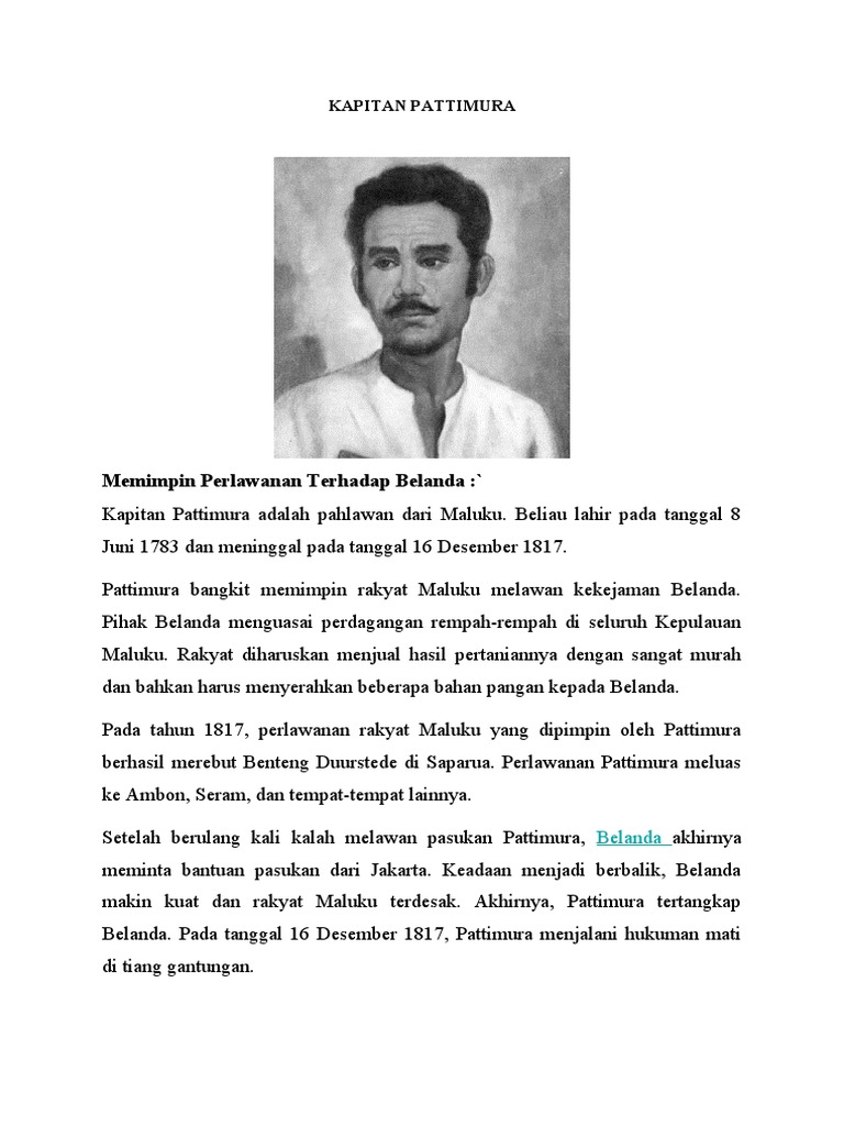 Kapitan Pattimura Memimpin Perlawanan Terhadap Belanda | PDF