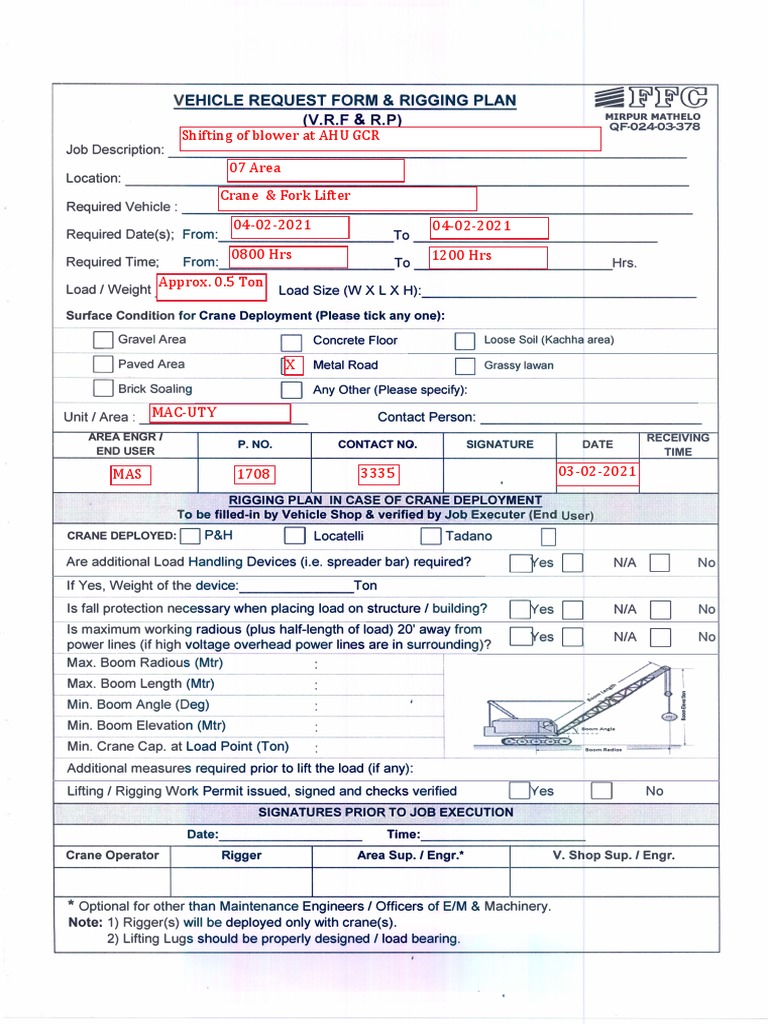 Veh Request Form - Crane. | PDF | Crane (Machine) | Civil Engineering