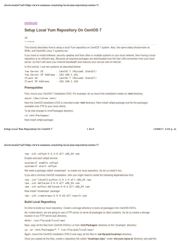Setup Local Yum Repository On CentOS 7 | PDF | Software Repository ...
