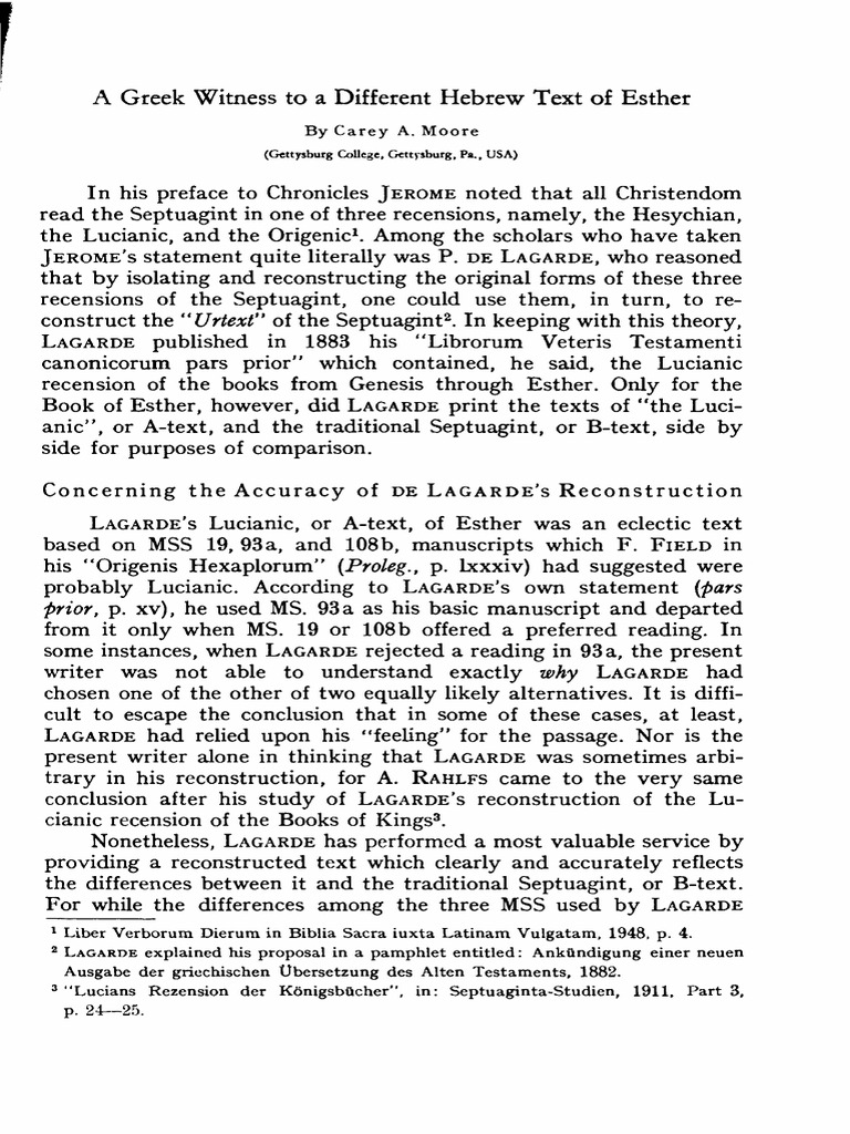 A Greek Witness To A Different Hebrew Text of Esther | PDF | Septuagint ...