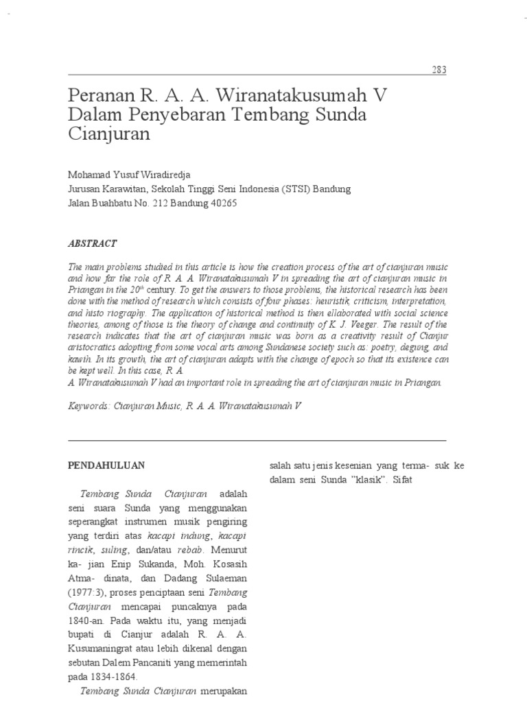 Jurnal Penyebaran Tembang Sunda Cianjuran | PDF