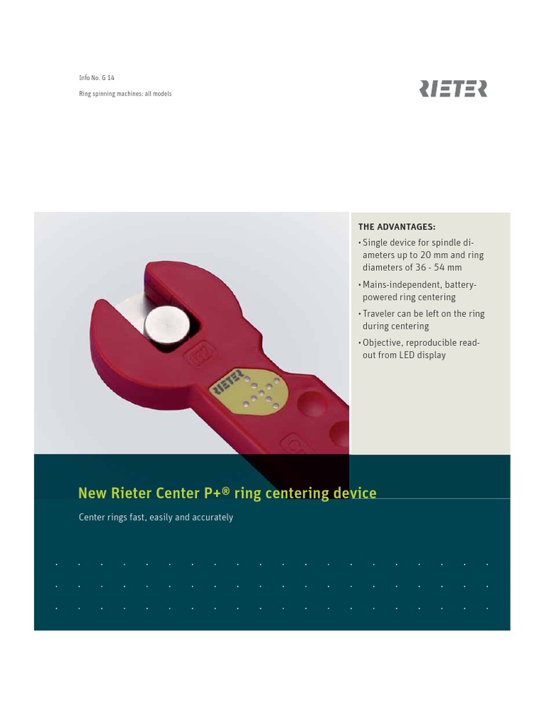 New Rieter Center P+® Ring Centering Device: Info No. G 14 Ring ...