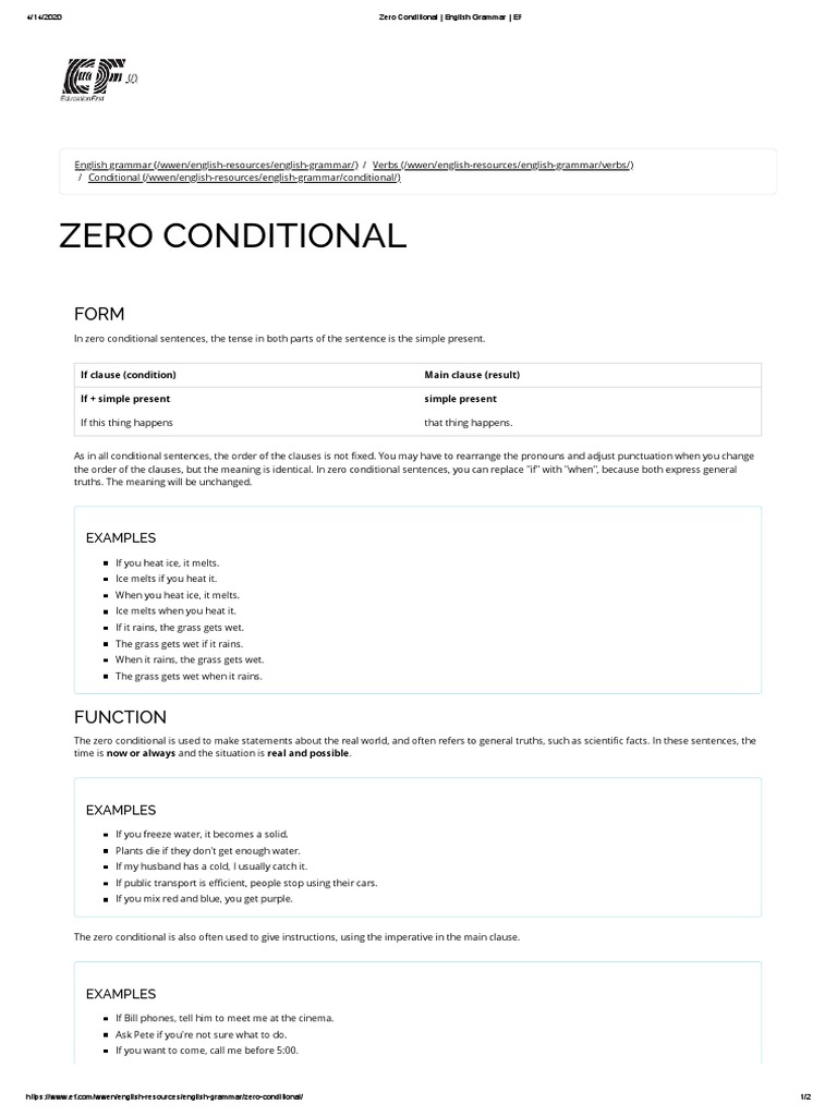Zero Conditional - English Grammar - EF | PDF | English Grammar | Clause