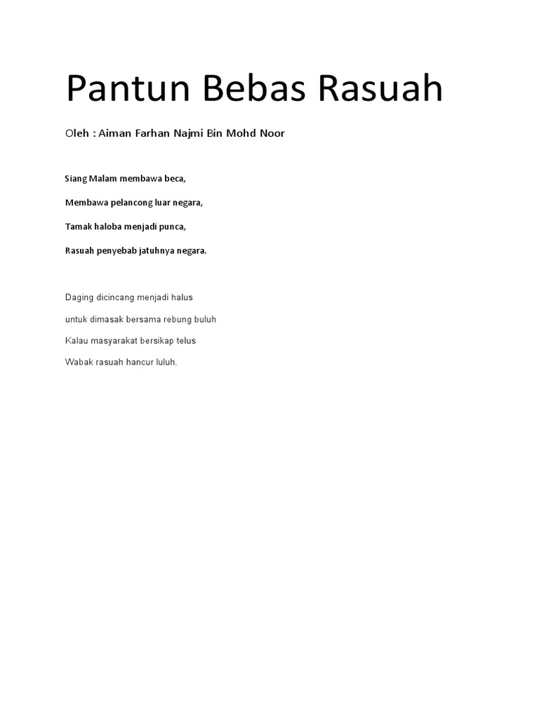 Pantun Bebas Rasuah | PDF