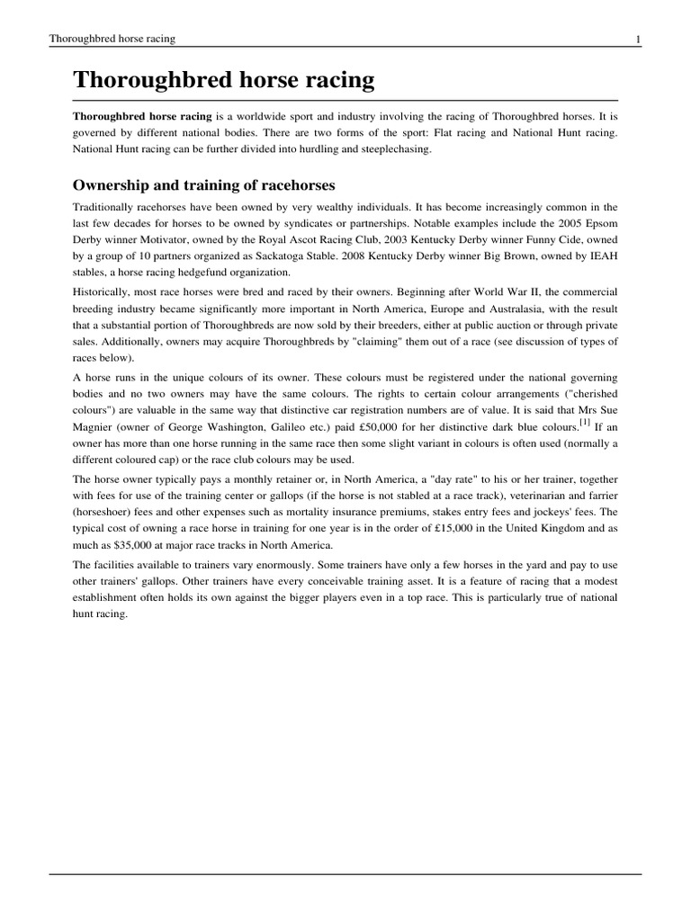 Thoroughbred Horse Racing | PDF | Equestrian Sports | Equestrianism