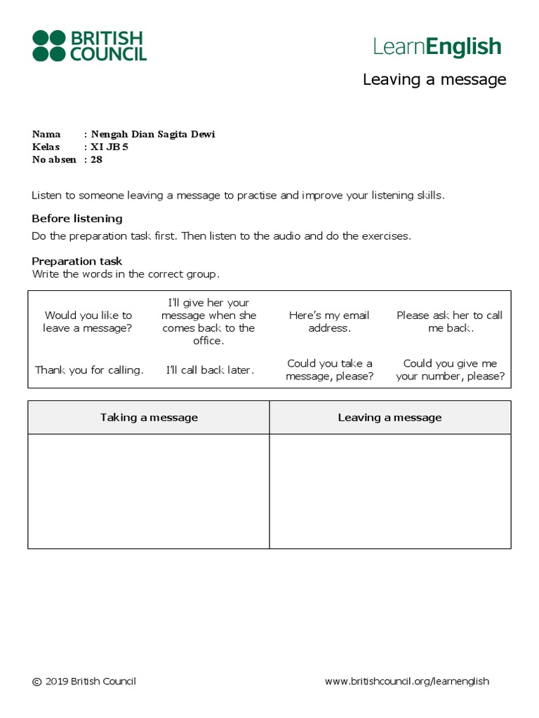 Improve Listening: Leaving Messages | PDF