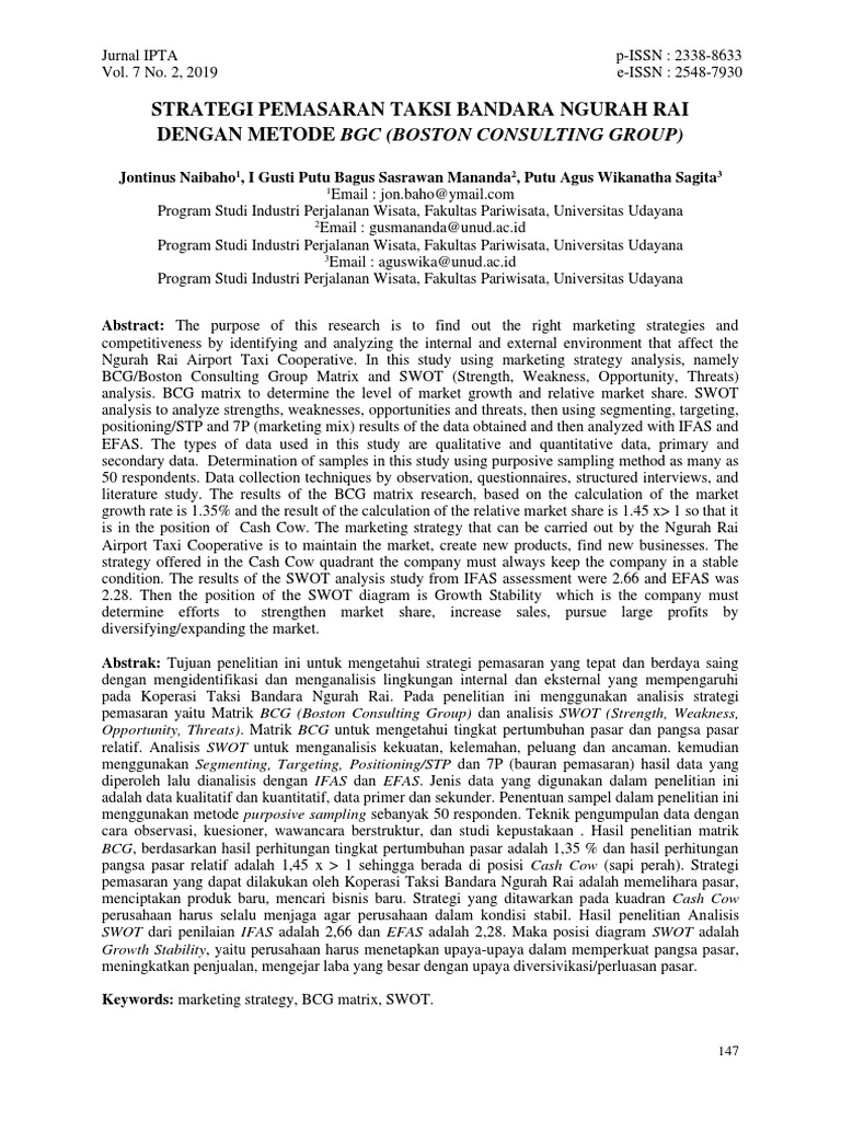 Strategi Pemasaran Taksi Bandara Ngurah Rai Dengan Metode BGC (Boston Consulting Group) | PDF ...