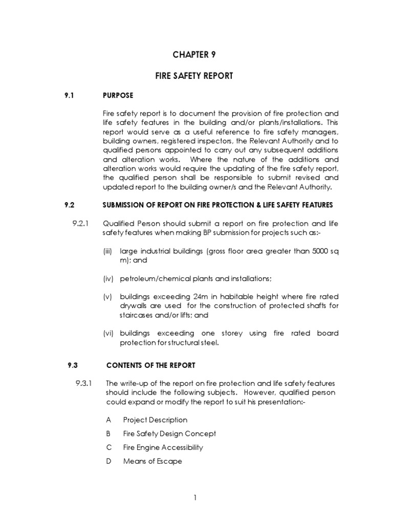 Fire Safety Report: 9.1 Purpose | PDF | Fire Safety | Elevator