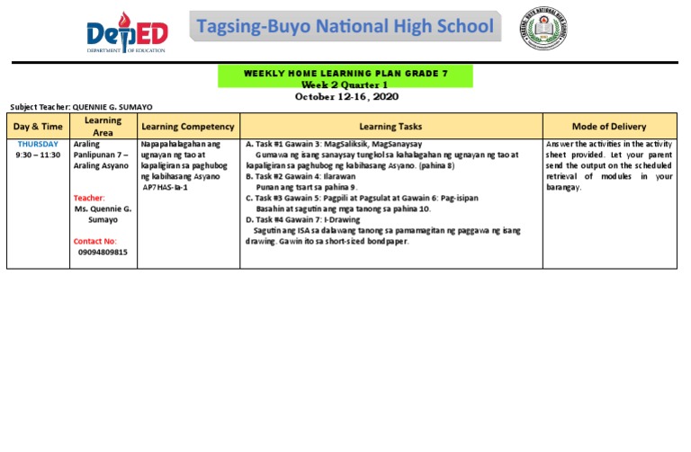 Weekly-Home-Learning-Plan-in-AP7 Week2 | PDF