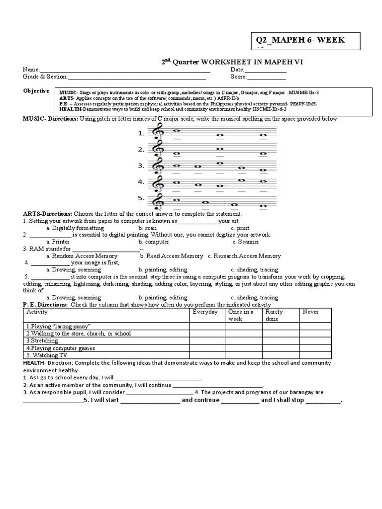 Q2 - Mapeh 6-Week 13: 2 Quarter Worksheet in Mapeh Vi | PDF | Image ...