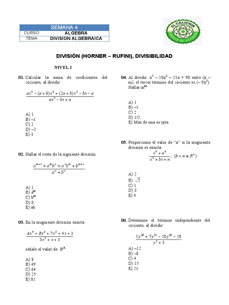 Division Algebraica | PDF | División (Matemáticas) | Teoría del anillo