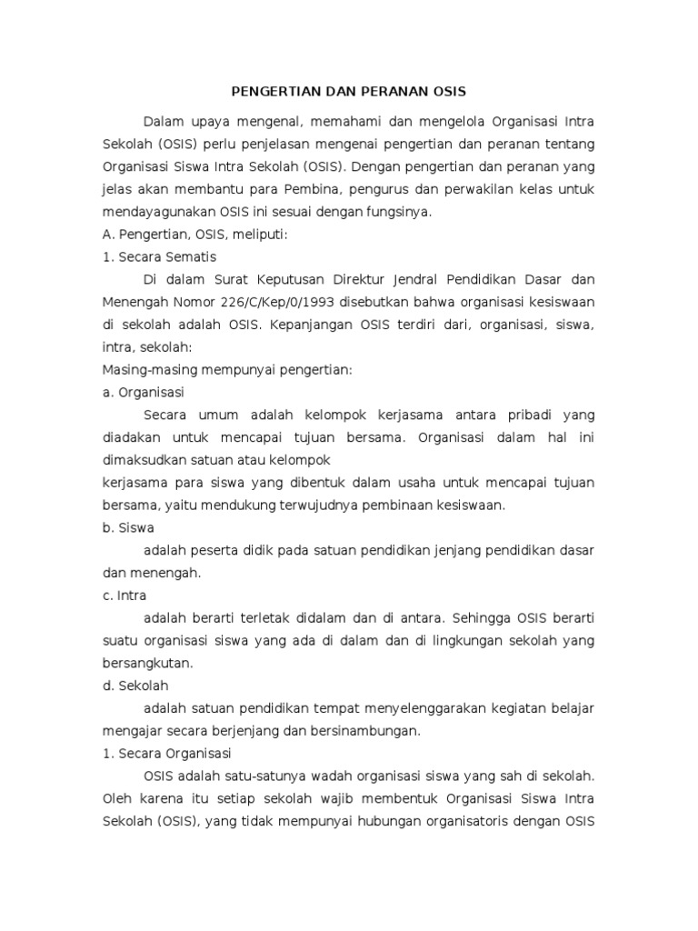 Peran dan Pengertian OSIS di Sekolah | PDF
