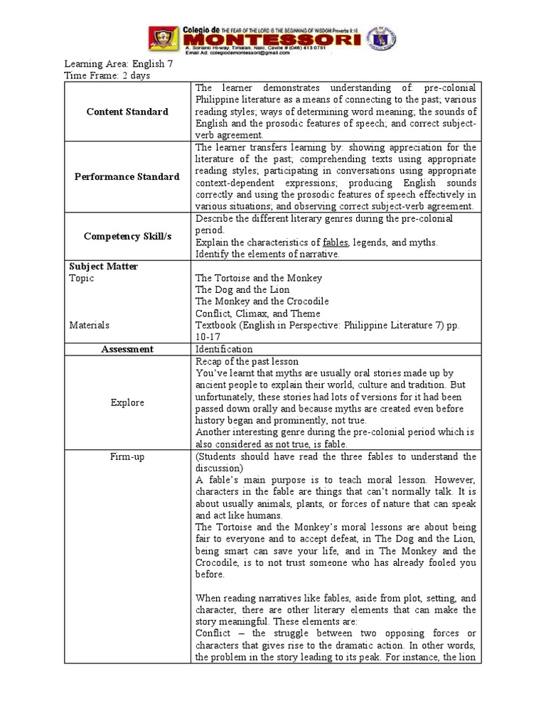 Lesson Plan 2 - Fables | PDF | Fable | Narrative