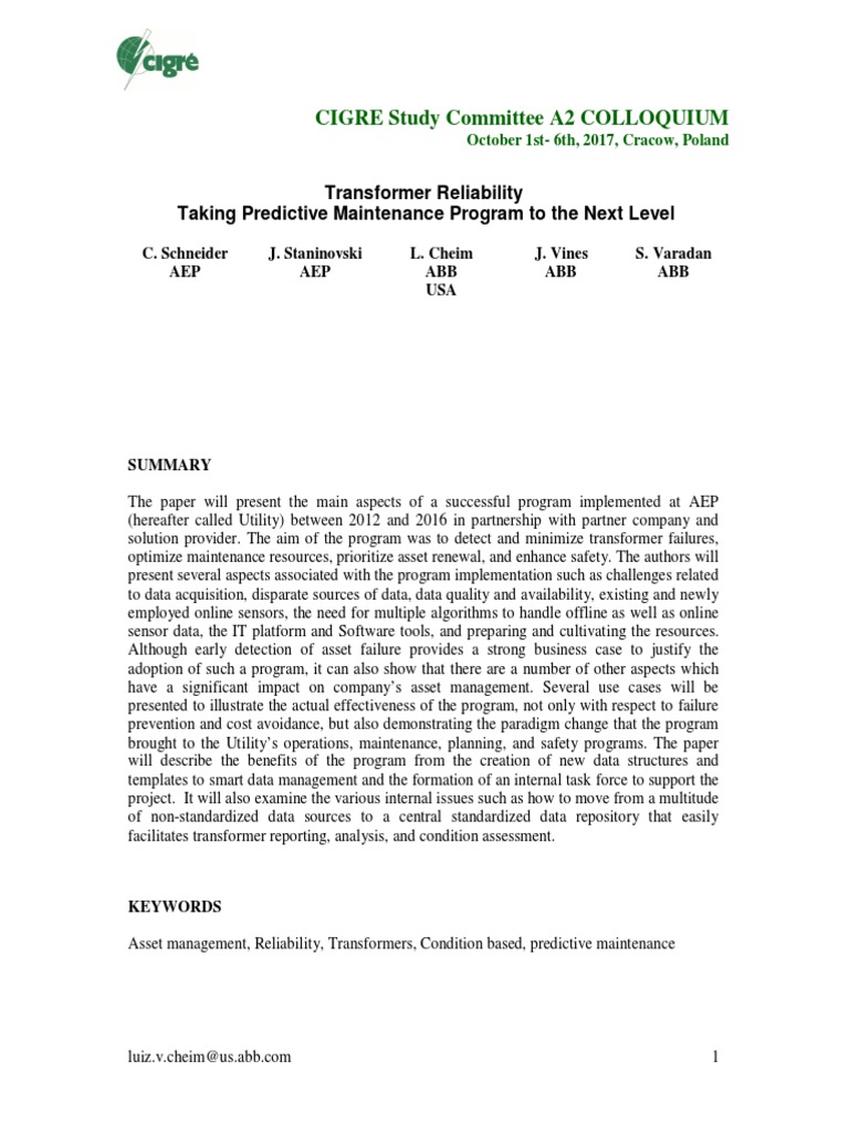 CIGRE - Transformer Reliability | PDF | Reliability Engineering | Scada