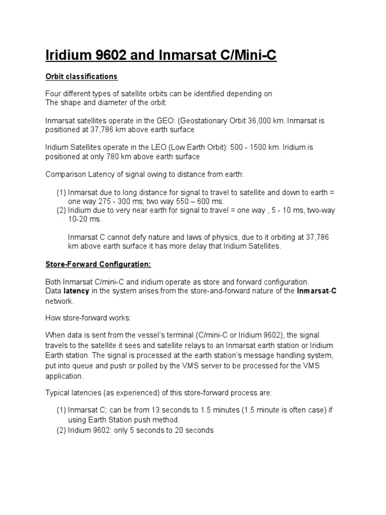 Iridium 9602 Data and Inmarsat C Latency | PDF | Satellite ...