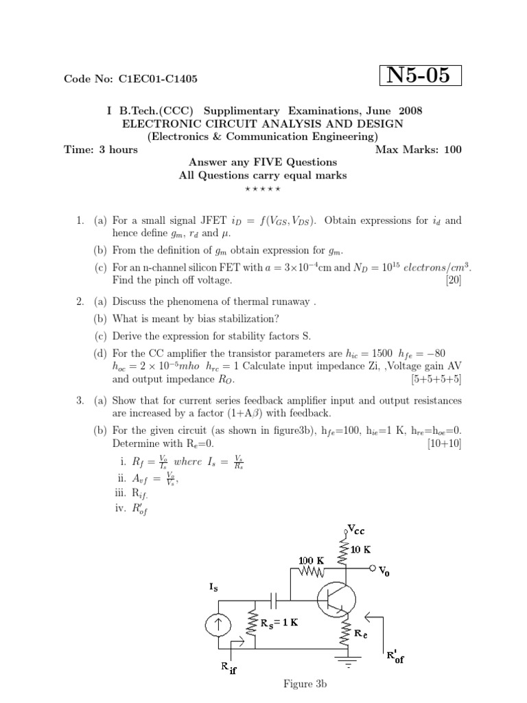 C1EC01 C1405 ELECTRONIC CIRCUIT ANALYSIS AND DESIGN Set1 | PDF ...