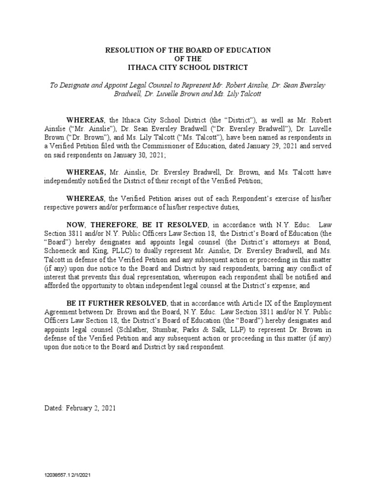 To Designate and Appoint Legal Counsel To Represent Mr. Robert Ainslie ...