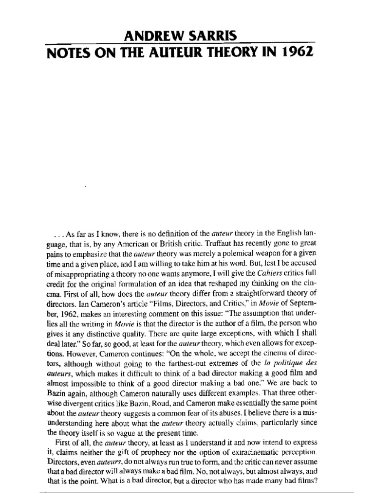 Andrew - Sarris Notes On The Auteur Theory | PDF
