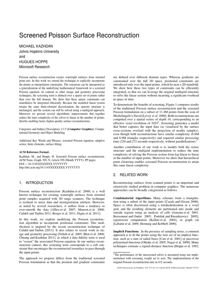 Screened Poisson Surface Reconstruction | PDF | Matrix (Mathematics ...