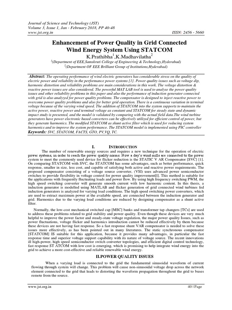 Enhancement of Power Quality in Grid Connected Wind Energy System Using STATCOM | Download Free ...