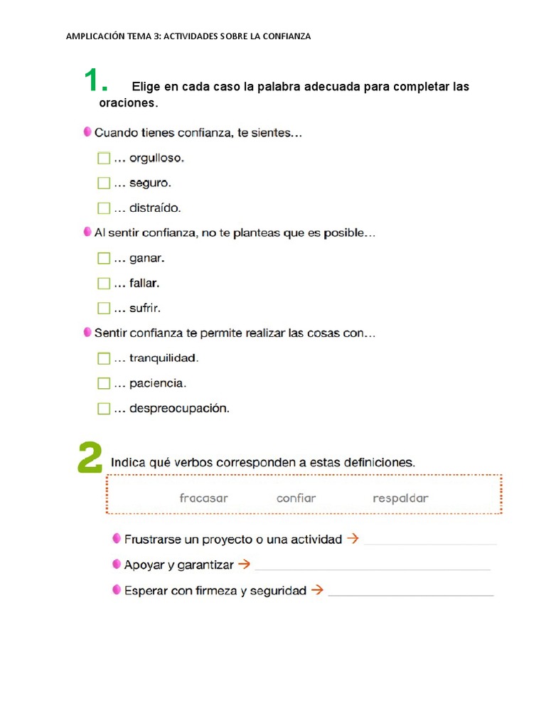 Hojas De Trabajo Imprimibles Sobre La Confianza