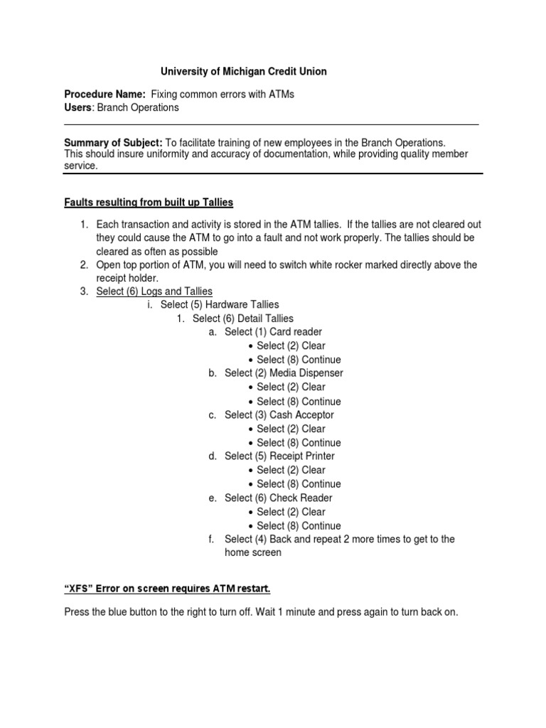 Resolving ATM Equipment Errors | PDF | Automated Teller Machine | Cheque